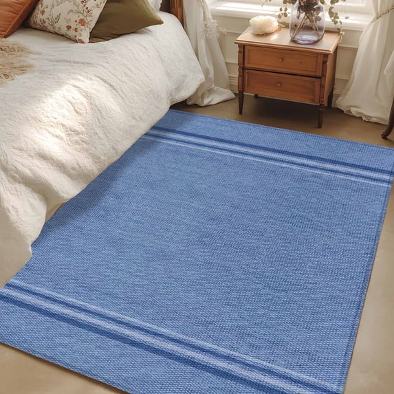 3x5 Blue Stripeds Area Rug for Bedroom, Washable Non Slip Low Pile Soft ...