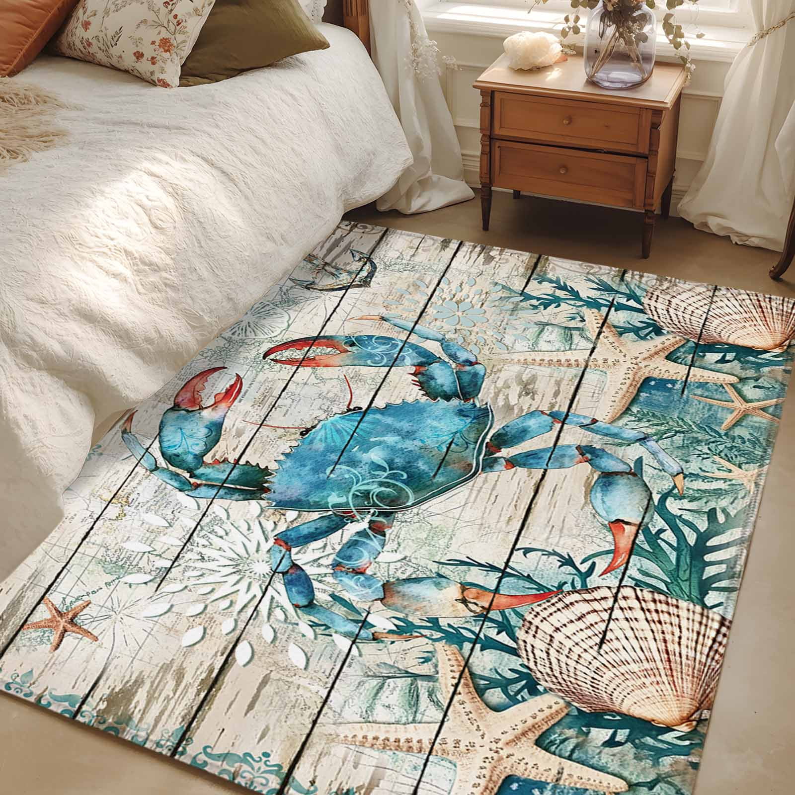 3x5 Crab Area Rug for Bedroom, Washable Non Slip Low Pile Soft Indoor ...