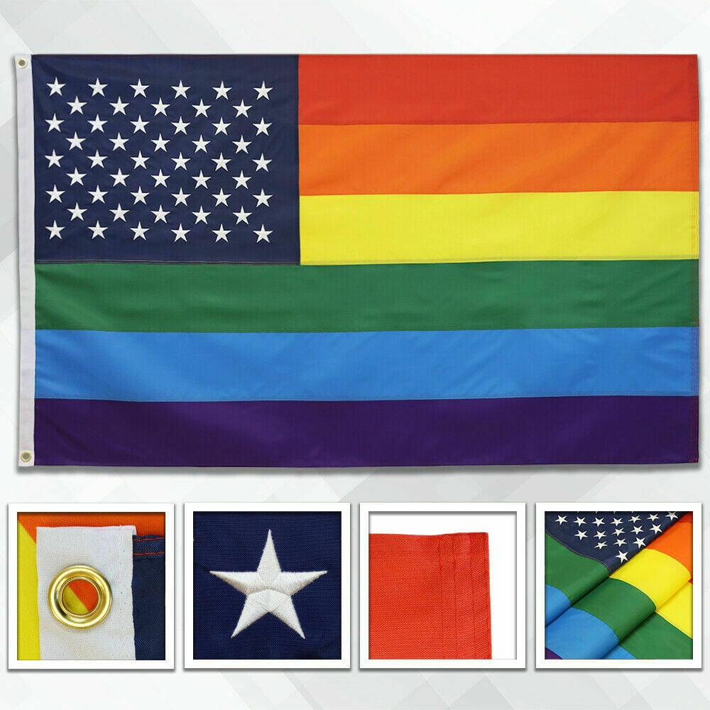 3x5 Embroidered Rainbow USA Rainbow American House LGBT 210D Flag ...