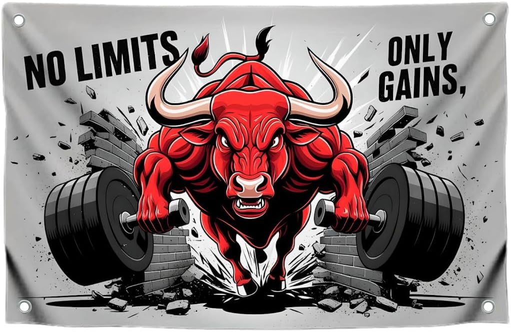 3x5 Feet Red Bull Motivation Flag "No Limits, Only Gains" with Four ...