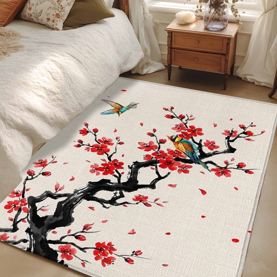 3x5 Flower Birds Area Rug for Bedroom, Washable Non Slip Low Pile Soft ...