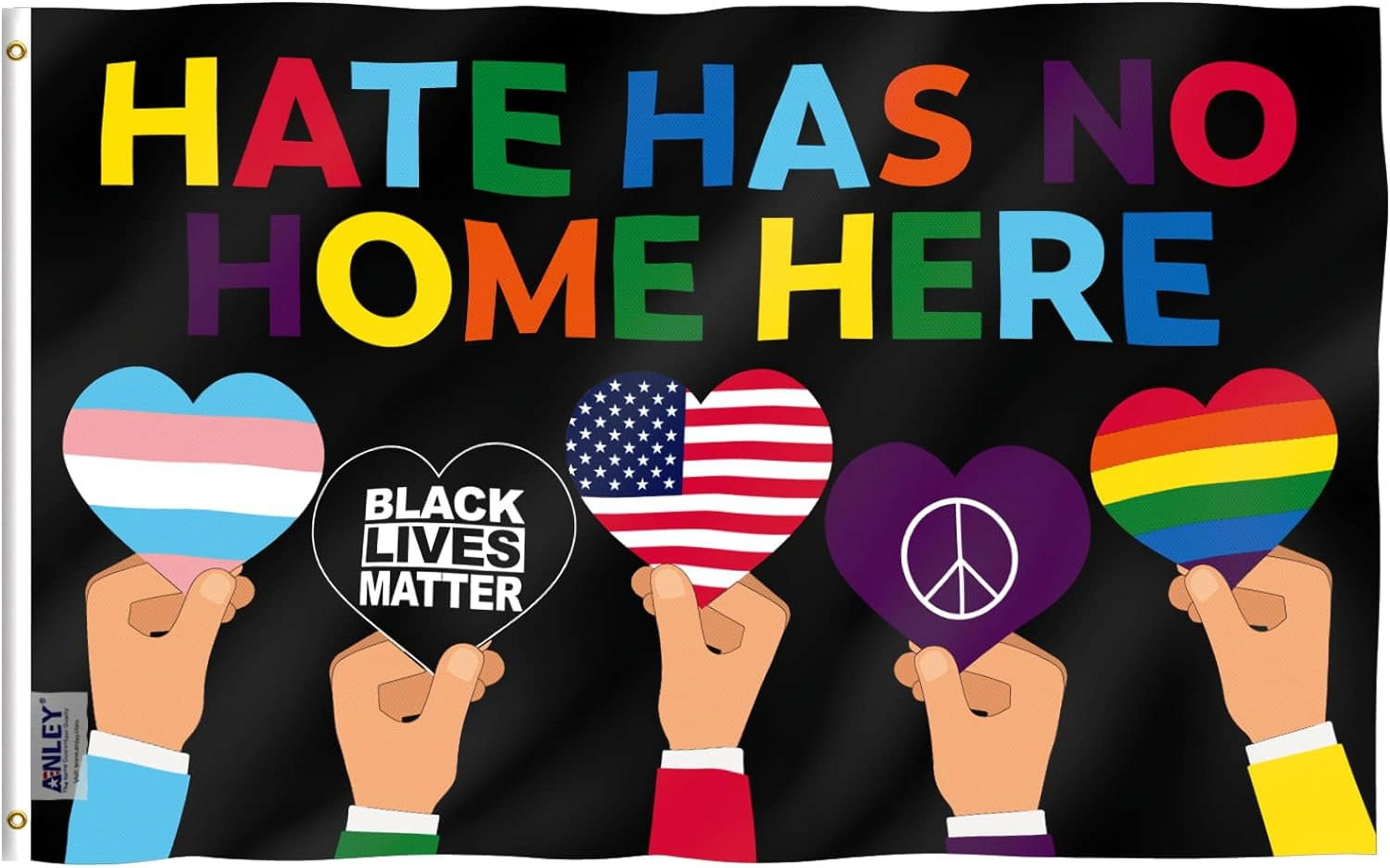 3x5 Foot Hate Has No Home Here Flag Vivid Color And Fade Proof