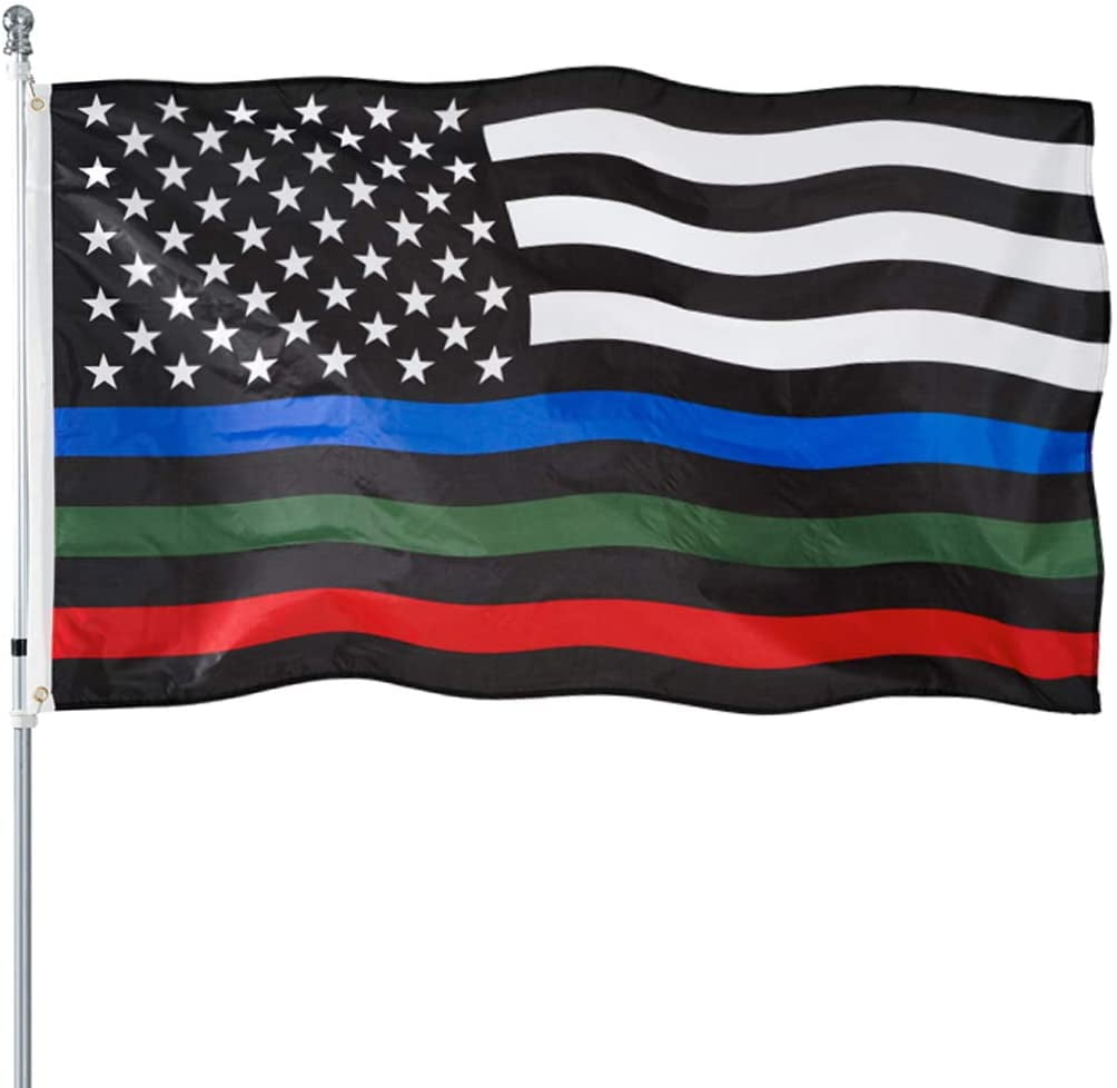 3x5 Foot Thin Blue Red and Green Line USA Polyester Flag - Honoring Police Officers Firefighter ...