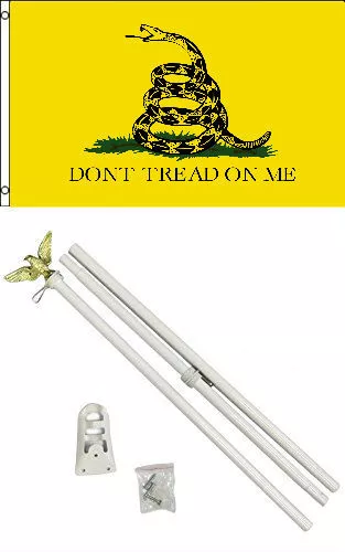 3x5 Gadsden Yellow Snake Flag w/ 6' Ft White Flagpole Flag Pole kit ...