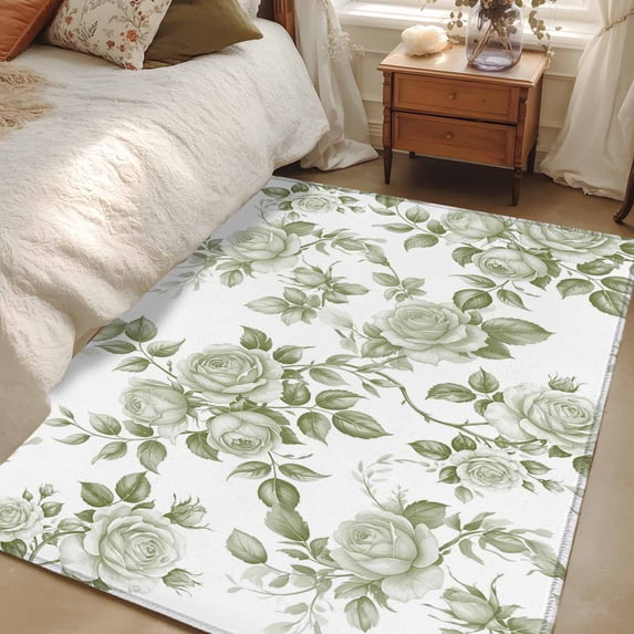 3x5 Green Flower Area Rug for Bedroom, Washable Non Slip Low Pile Soft ...