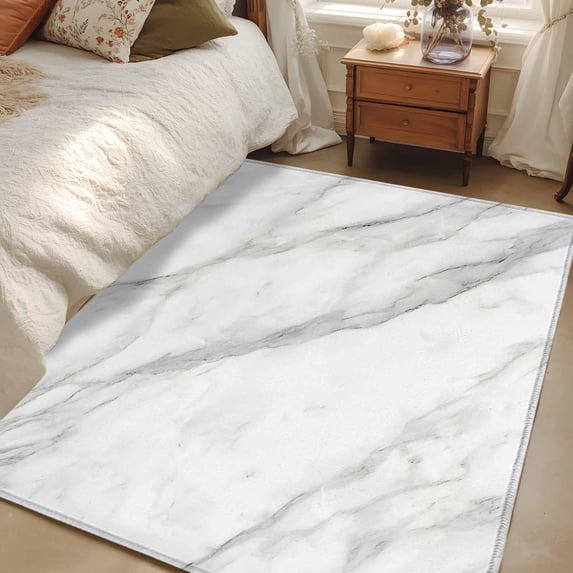 3x5 Grey White Marble Area Rug for Bedroom, Washable Non Slip Low Pile ...