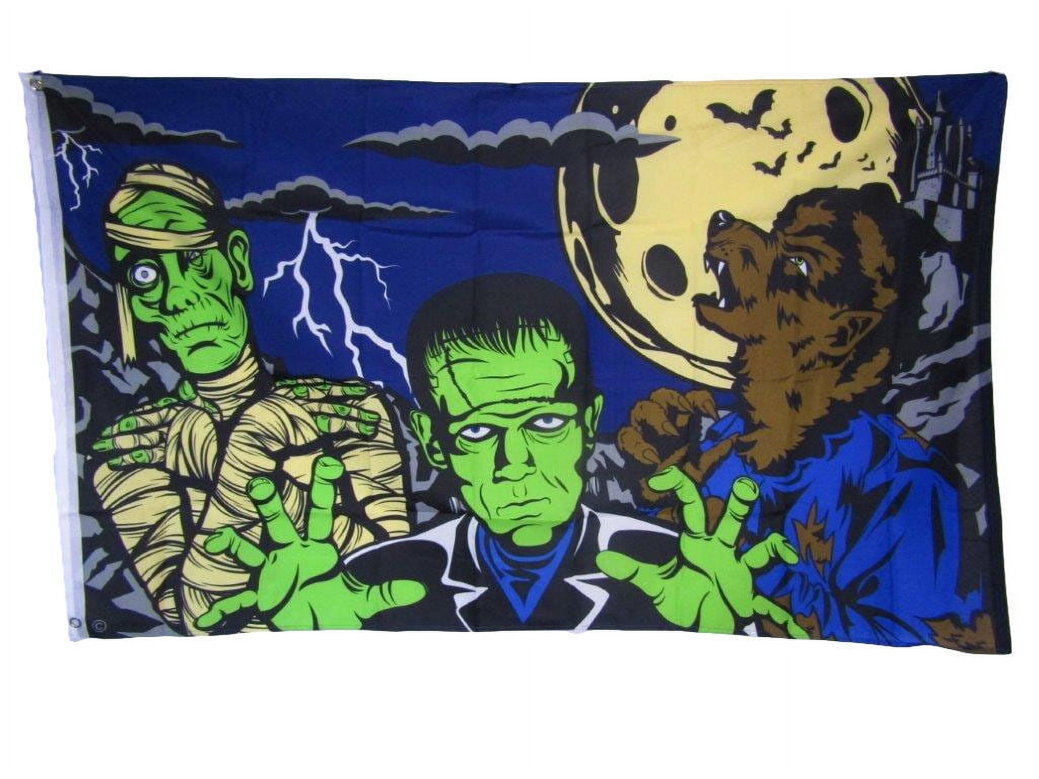 3x5 Happy Halloween Spooky Fright Night Monsters Flag 3'x5' Brass ...