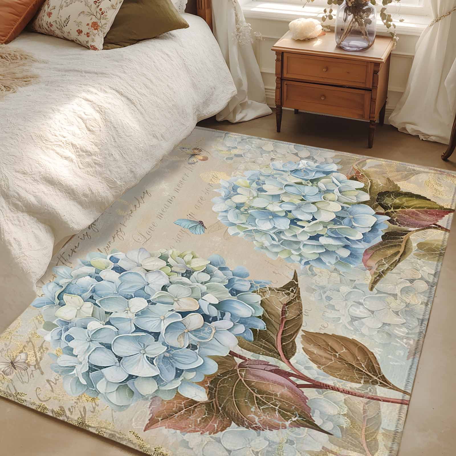 3x5 Hydrangea Floral Area Rug for Bedroom, Washable Non Slip Low Pile ...