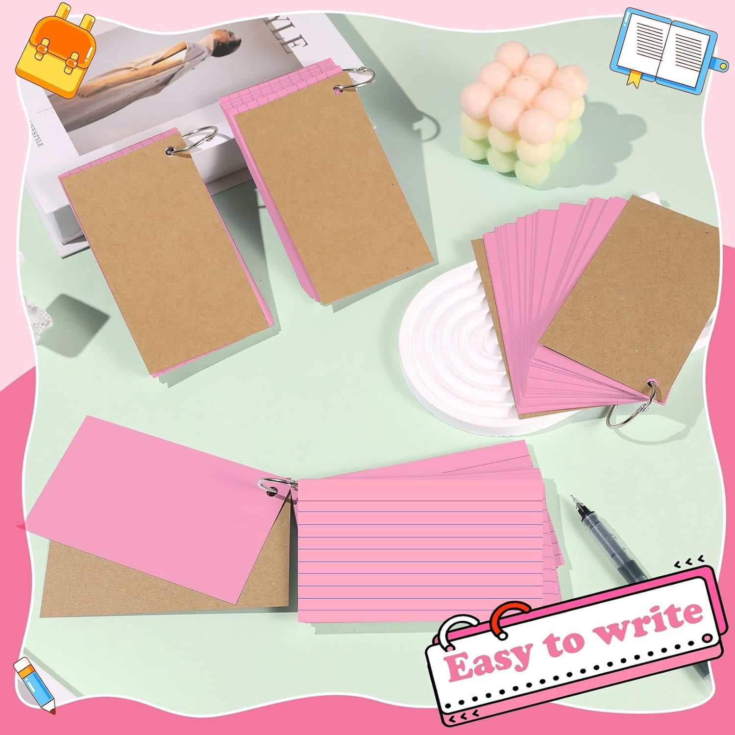 3x5 Inch Heavyweight Flash Cards with Ring Lined Flashcards Note Cards ...