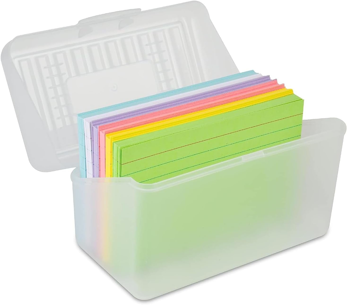 3x5 Index Card Holder with Ruled Flash Cards 100 Count, Flashcards Study Cards File Box, Clear ...