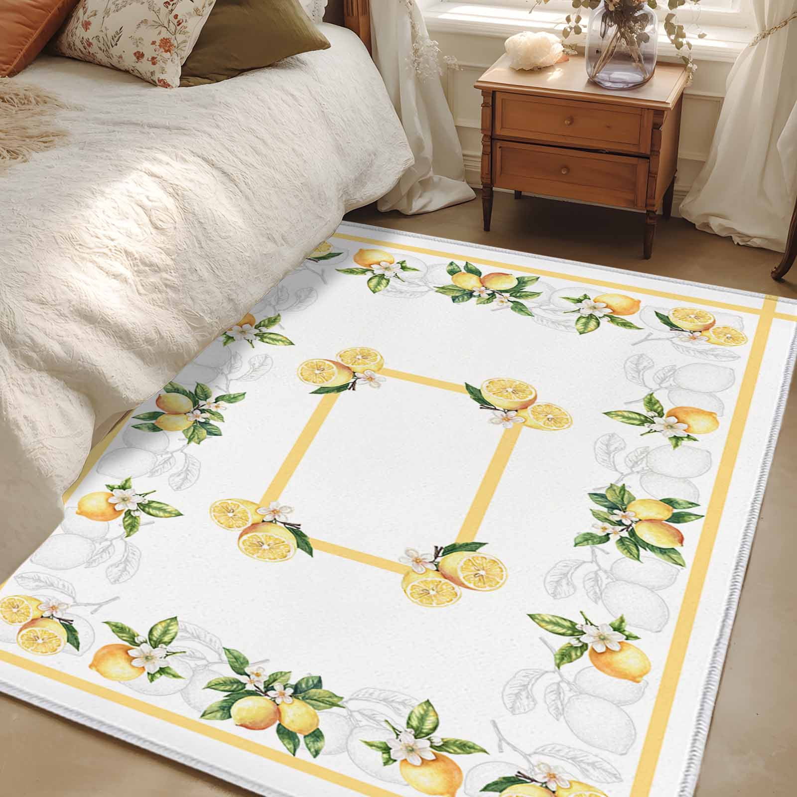 3x5 Lemon Flowers Area Rug for Bedroom, Washable Non Slip Low Pile Soft ...