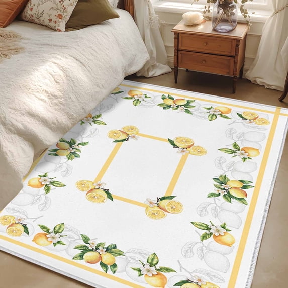 3x5 Lemon Flowers Area Rug for Bedroom, Washable Non Slip Low Pile Soft ...