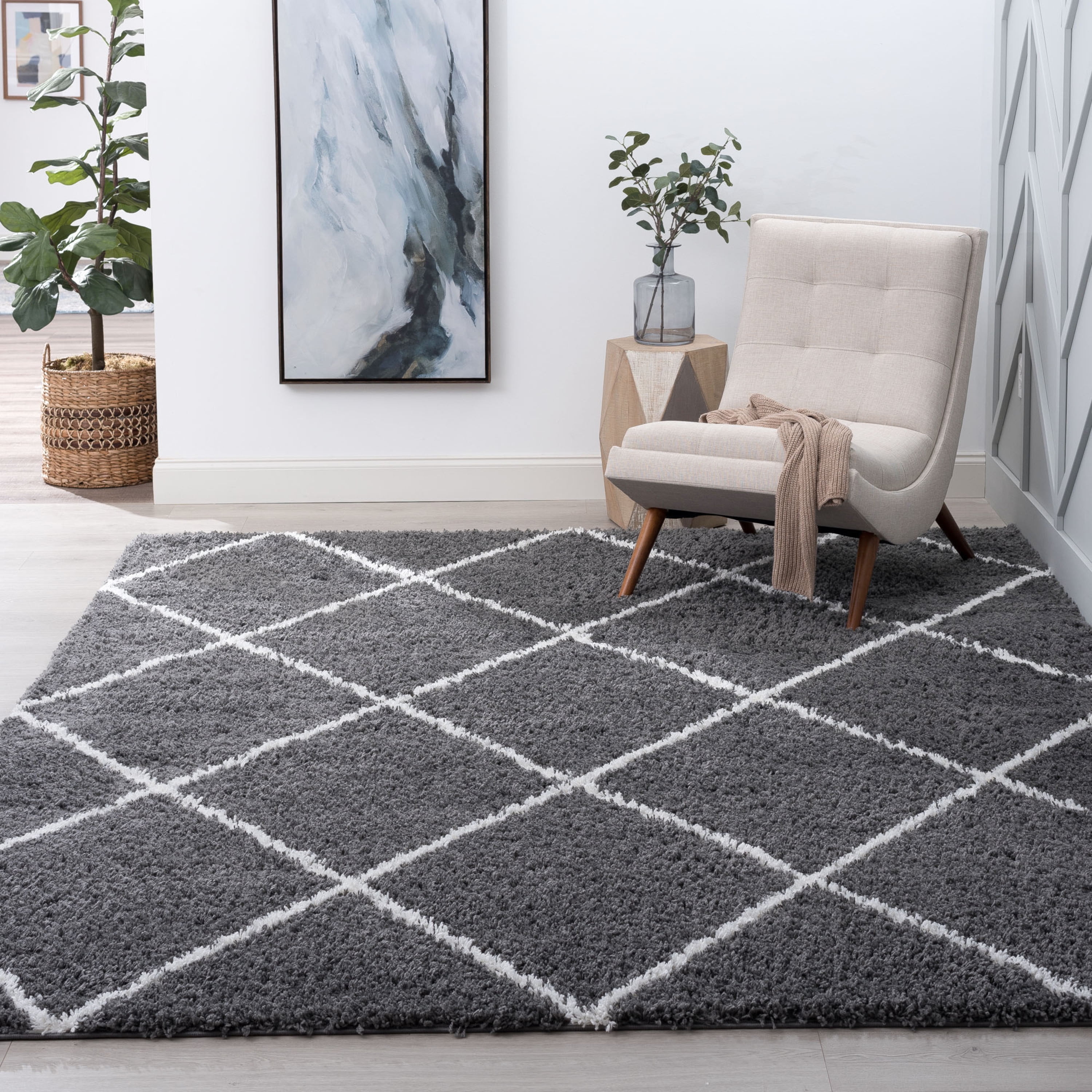 Bliss Rugs 3x5 Diamond Gray Area Rug for Living Room Bedroom Dining ...