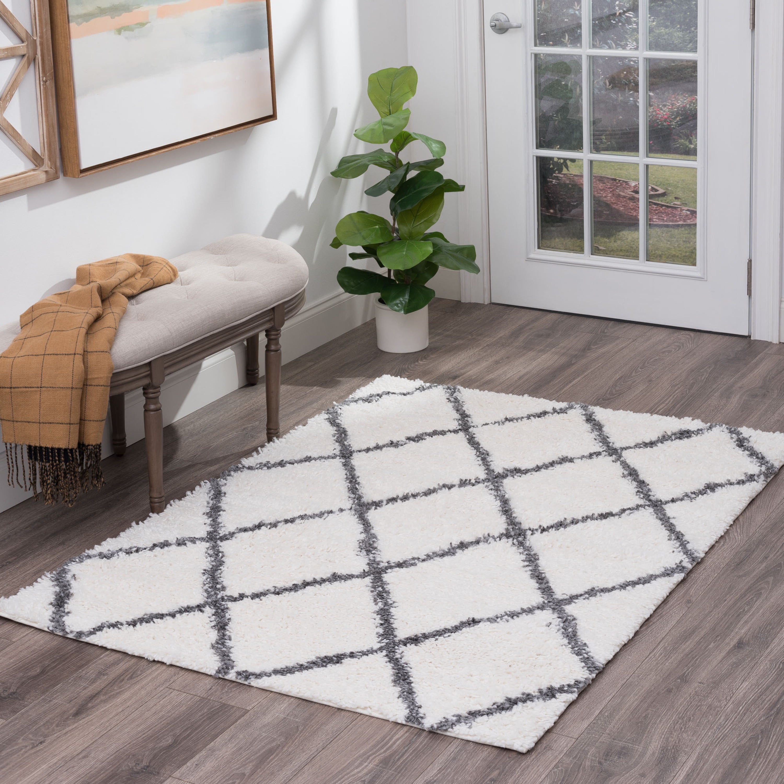 Bliss Rugs Geometric Shag Rug Gray Diamond Pattern 3' x 5' for Living ...