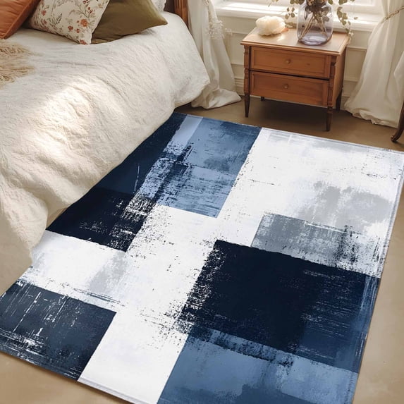 3x5 Navy Blue Black Area Rug for Bedroom, Washable Non Slip Low Pile ...