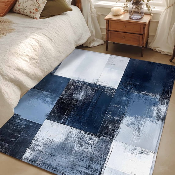 3x5 Navy Blue Black Area Rug for Bedroom, Washable Non Slip Low Pile ...
