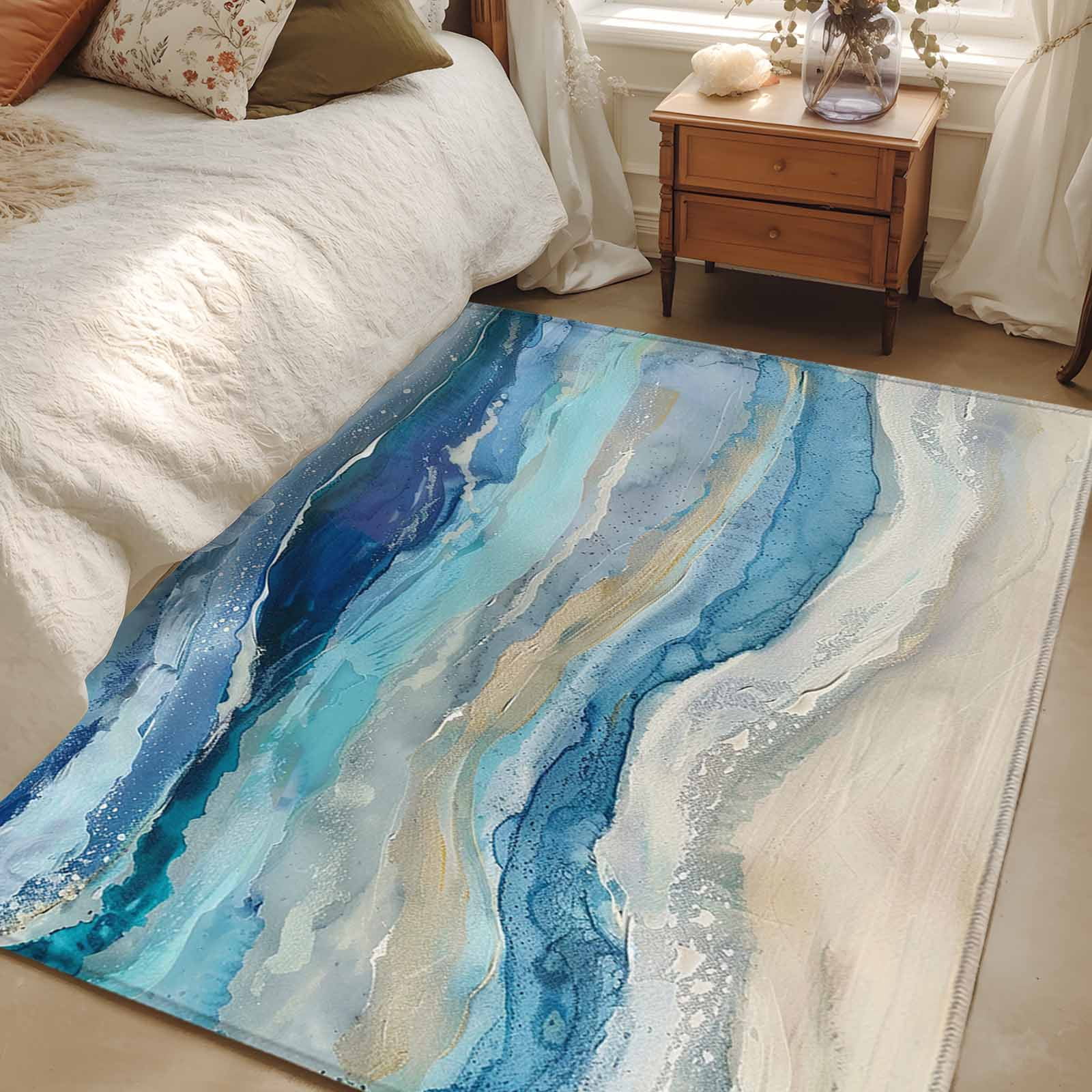 3x5 Ombre Blue Area Rug for Bedroom, Washable Non Slip Low Pile Soft ...