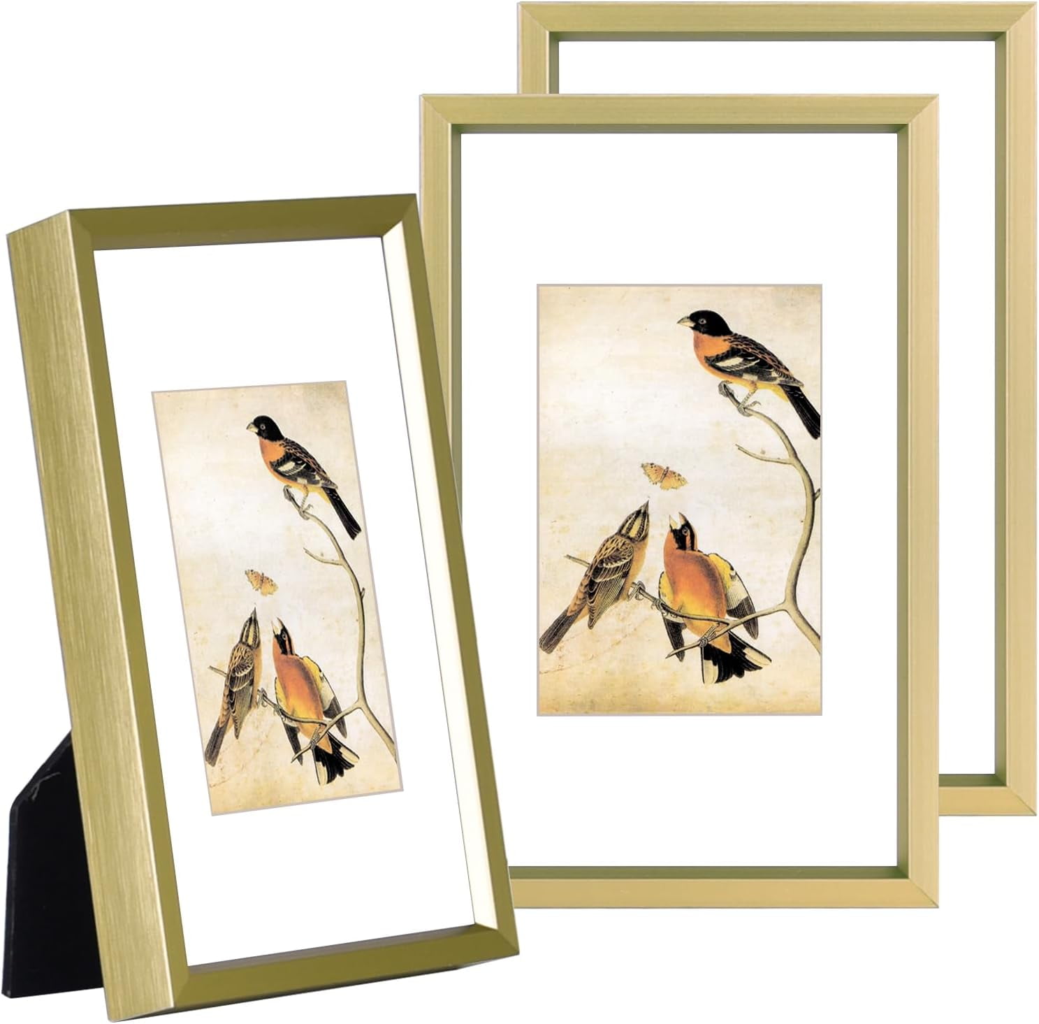 3x5 Picture Frame Set of 3, Brass Aluminum Metal Photo Frames with HD ...