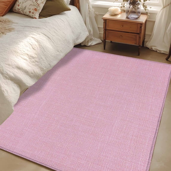 3x5 Pink Linen Texture Area Rug for Bedroom, Washable Non Slip Low Pile ...