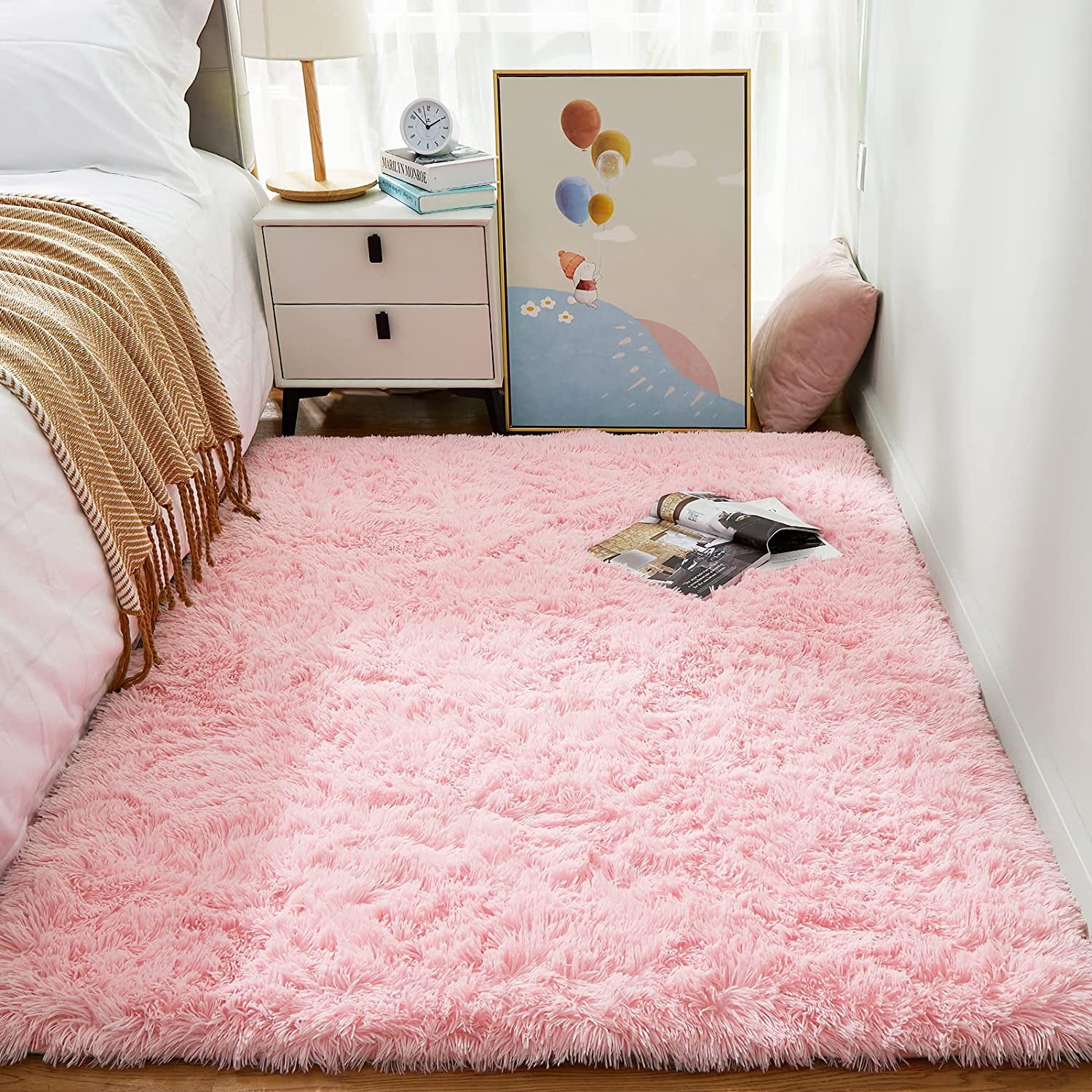 3x5 Pink Rug, Bedside Preppy Dorm Area Rug, College Essentials Non Slip ...