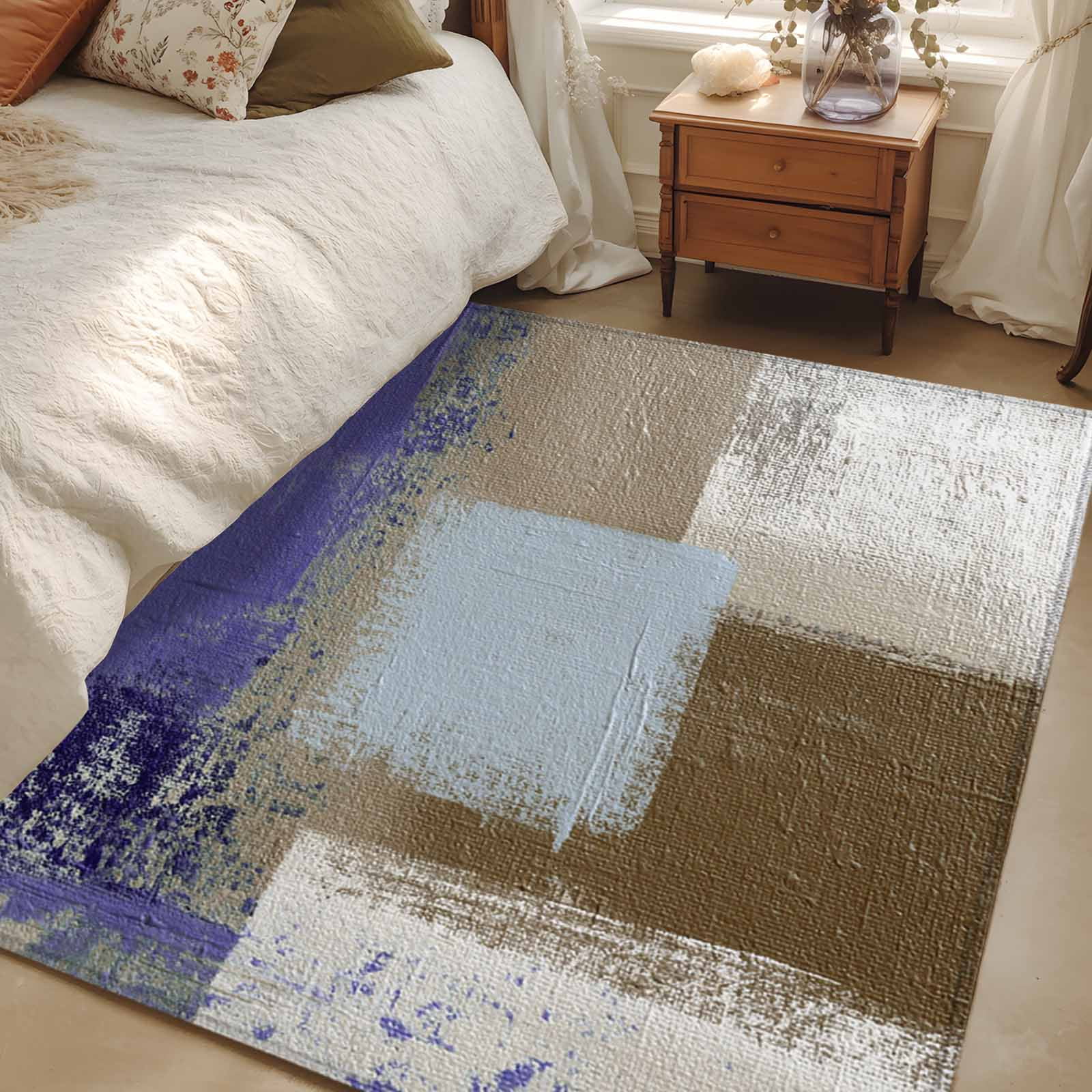 3x5 Purple Brown Abstract Painting Area Rug for Bedroom, Washable Non ...