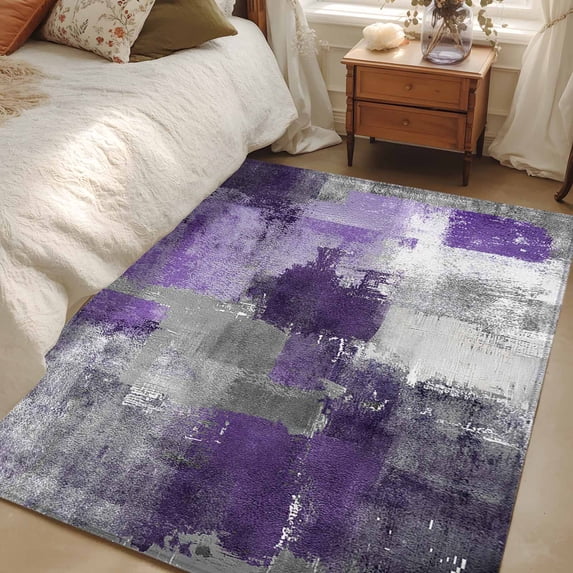 3x5 Purple Gray Block Area Rug for Bedroom, Washable Non Slip Low Pile ...