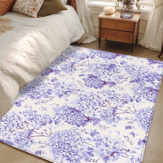 3x5 Purple Hydrangea Area Rug for Bedroom, Washable Non Slip Low Pile ...