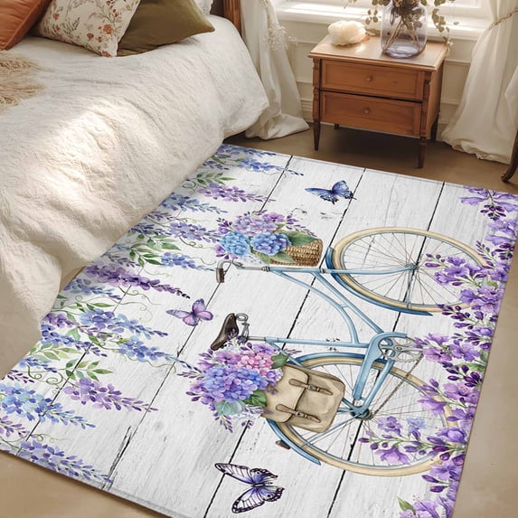 3x5 Purple Vintage Floral Area Rug for Bedroom, Washable Non Slip Low ...