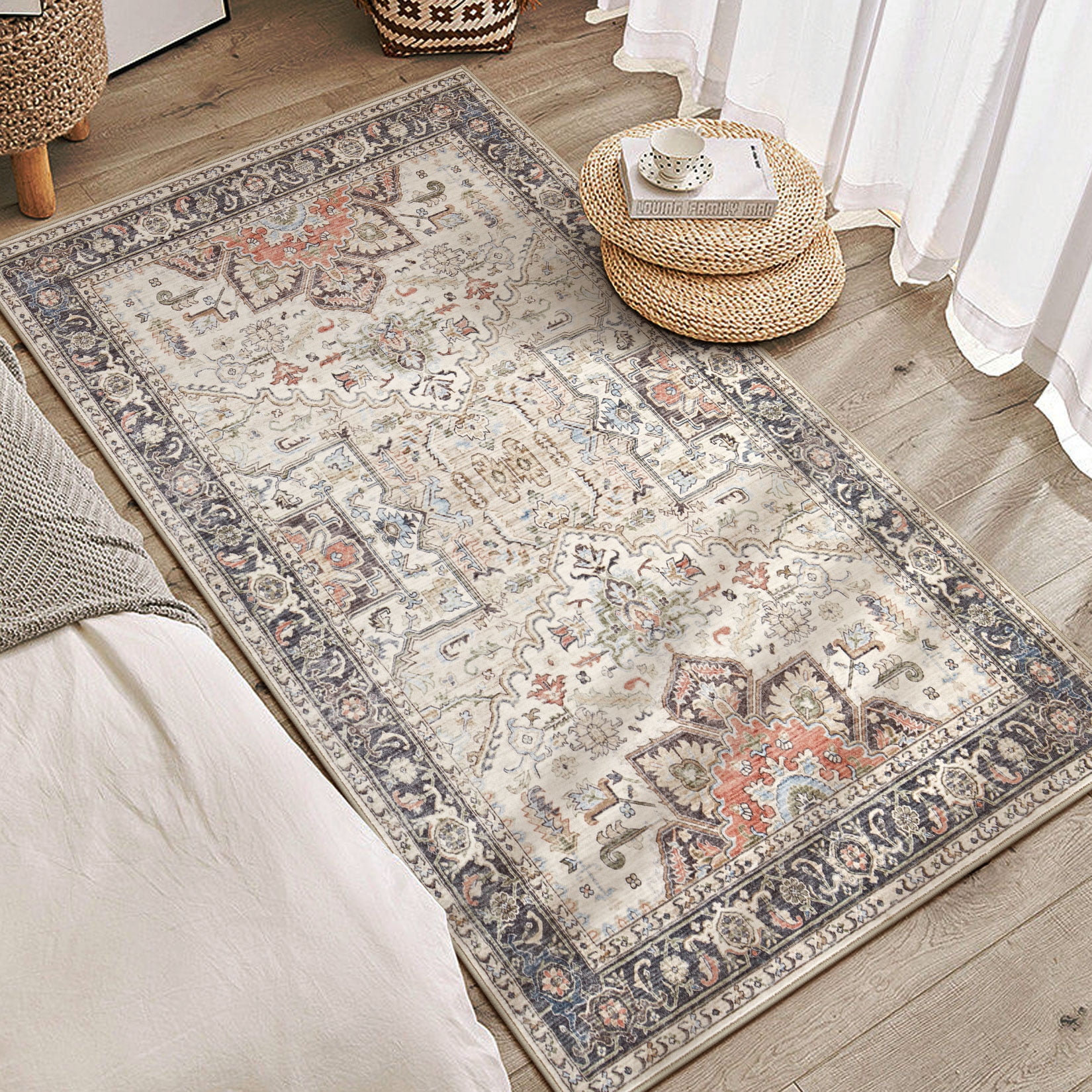 3x5 Retro Floral Medallion Area Rug -Bedroom Rug Soft Throw Printed ...