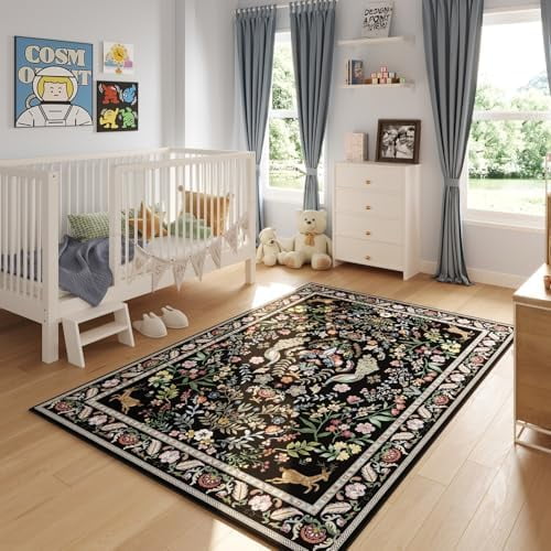 3x5 Rug Washable Area Rug Floral Office Rug Non Slip Small Carpet for ...