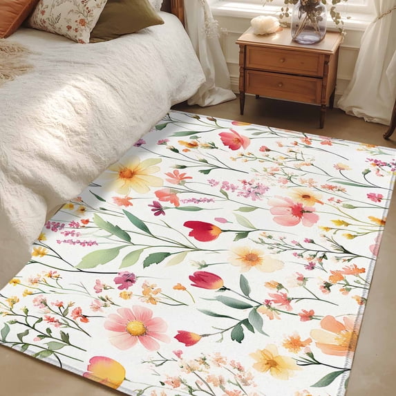 3x5 Spring Pink Wildflower Area Rug for Bedroom, Washable Non Slip Low ...