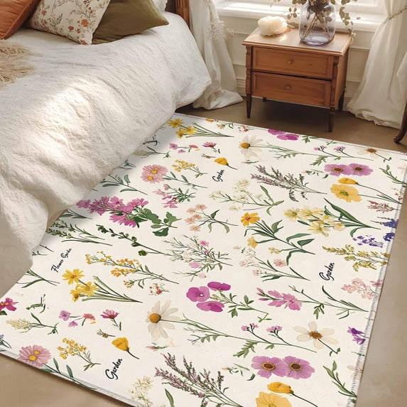 3x5 Spring Wildflowers Area Rug for Bedroom, Washable Non Slip Low Pile ...