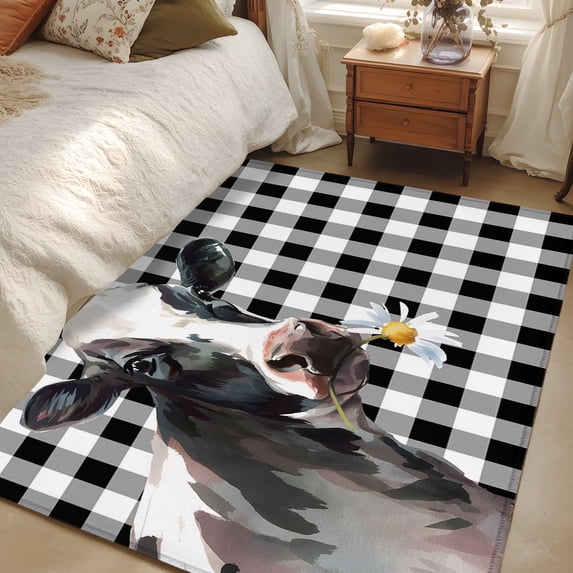 3x5 Sunflower Cow Area Rug for Bedroom, Washable Non Slip Low Pile Soft ...