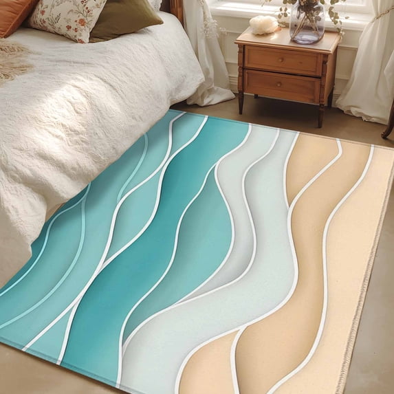3x5 Teal Green Beach Waves Area Rug for Bedroom, Washable Non Slip Low ...