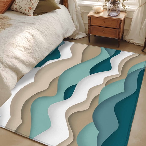 3x5 Turquoise Brown Sea Wave Area Rug for Bedroom, Washable Non Slip ...