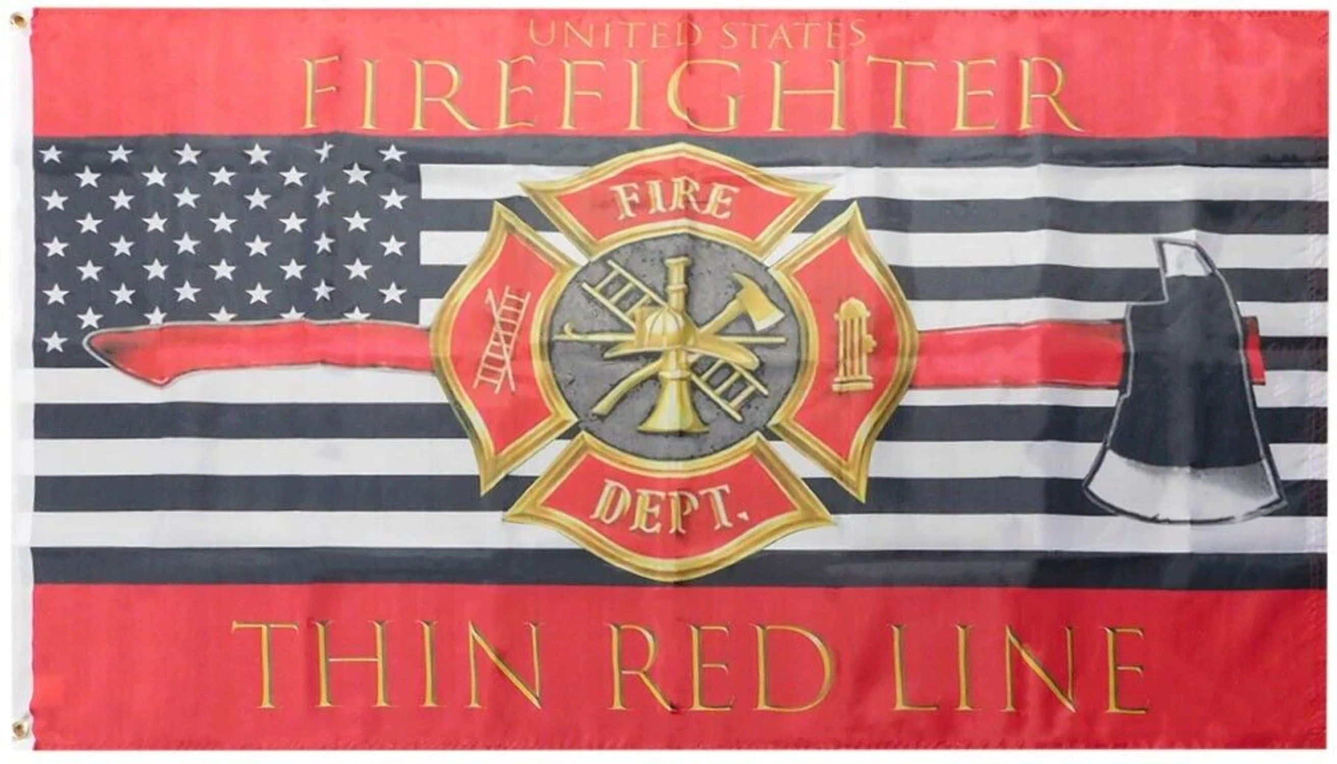 3x5 US Fire Fighter Thin Red Line Logo Axe 100D Woven Poly Nylon 3'x5 ...