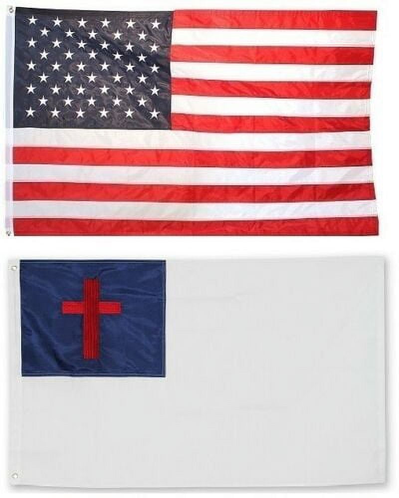 3x5 USA American Flag and Christian Flag EMBROIDERED 210D Premium Flag ...