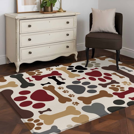3x5 Washable Area Rug, Bones Dog Claws Non-Slip Rectangle Rug for ...