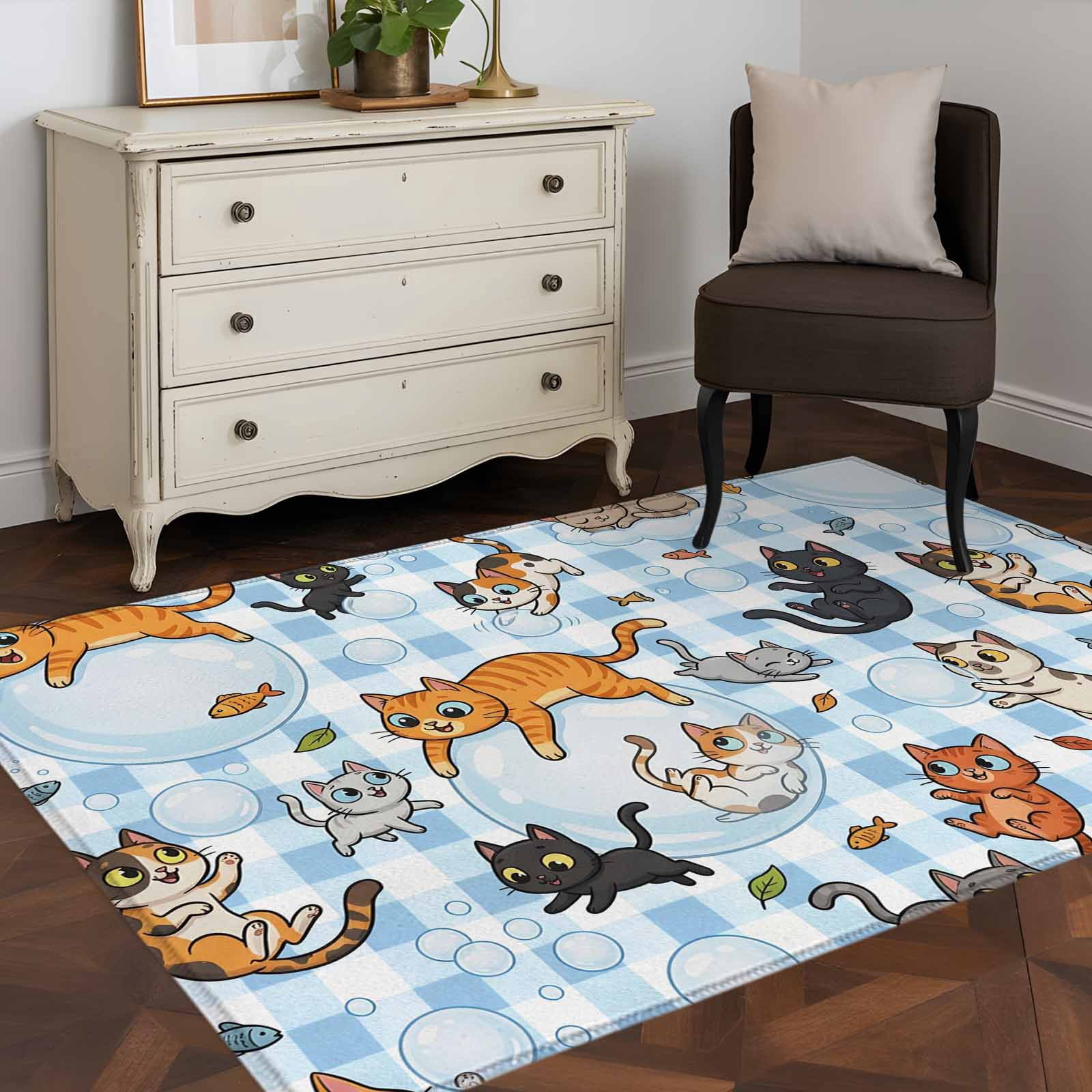 3x5 Washable Area Rug, Cute Cats Non-Slip Rectangle Rug for Living Room ...