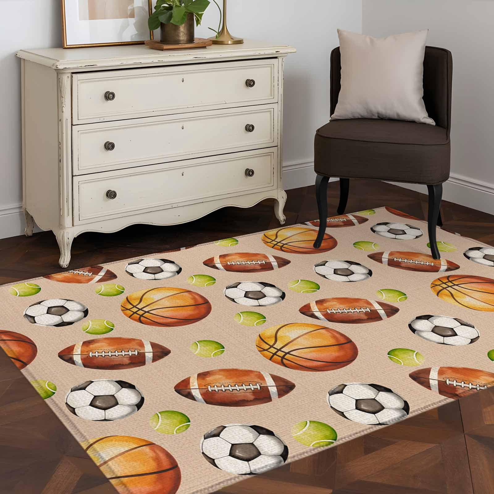 3x5 Washable Area Rug, Retro Basketball Rugby Non-Slip Rectangle Rug ...