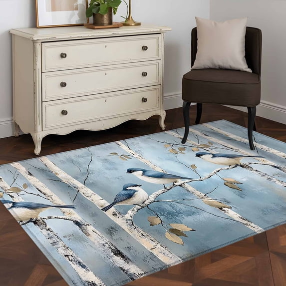 3x5 Washable Area Rug, Spring Blue Bird Non-Slip Rectangle Rug for ...