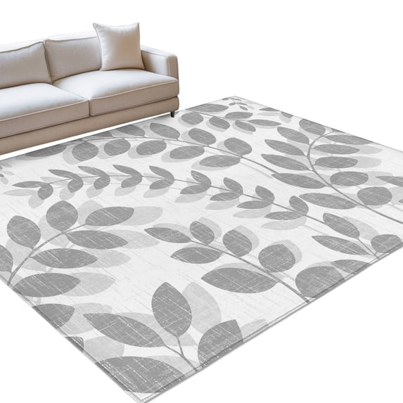 3x5 Washable Area Rugs,Abstract Gray Leaves Silhouette Non-Slip Ultra ...