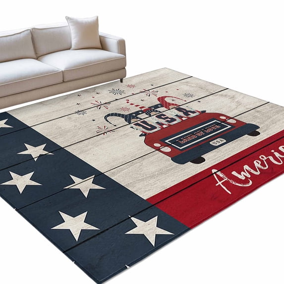 3x5 Washable Area Rugs,American Flag Old Truck with Gnomes Non-Slip ...