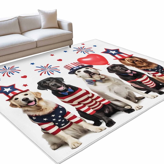 3x5 Washable Area Rugs,American Patriotic Dog Non-Slip Ultra Soft Rug ...
