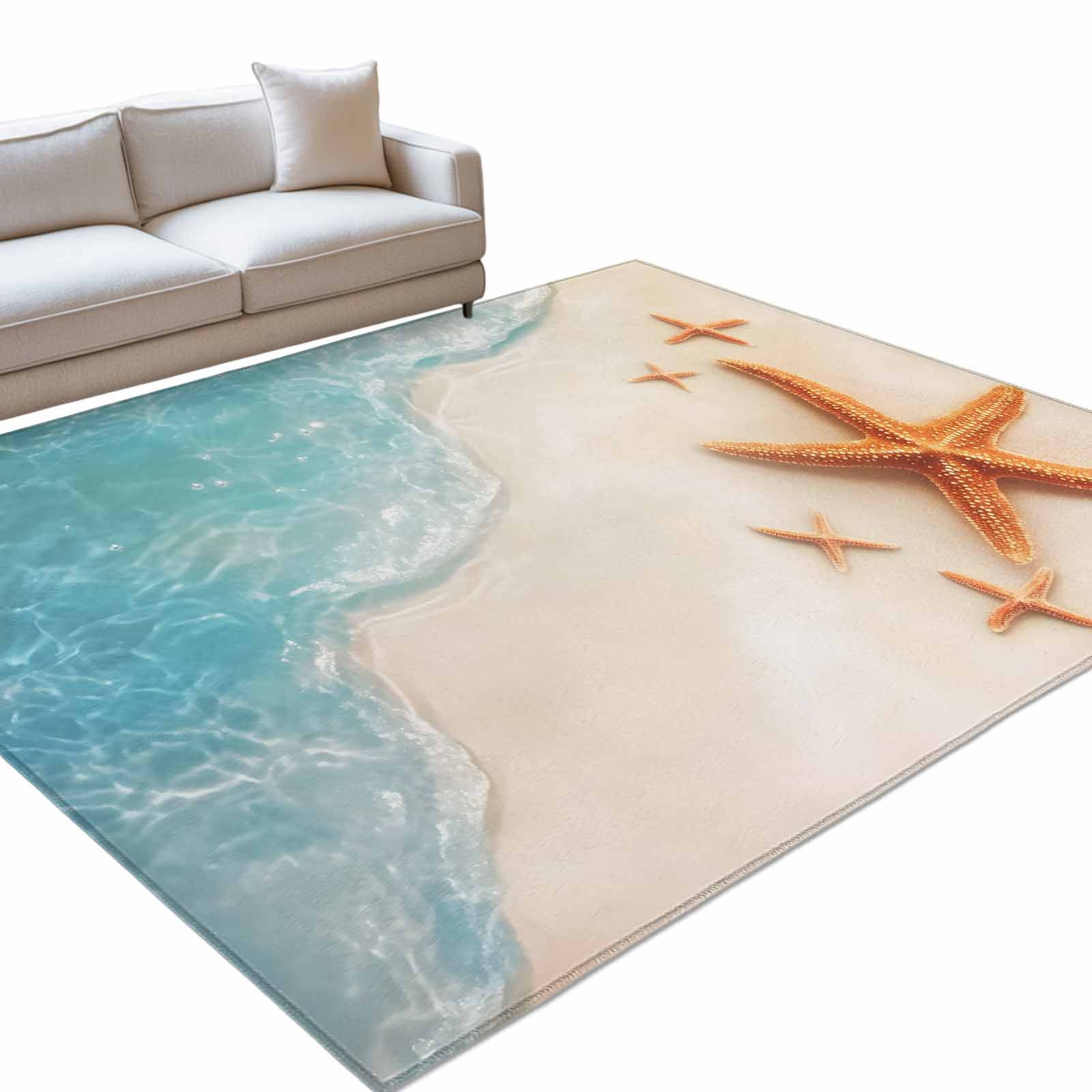 3x5 Washable Area Rugs,Beach Starfish Summer Ocean Non-Slip Ultra Soft ...