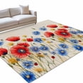 3x5 Washable Area Rugs,Country Poppy Flower Watercolor Non-Slip Ultra ...