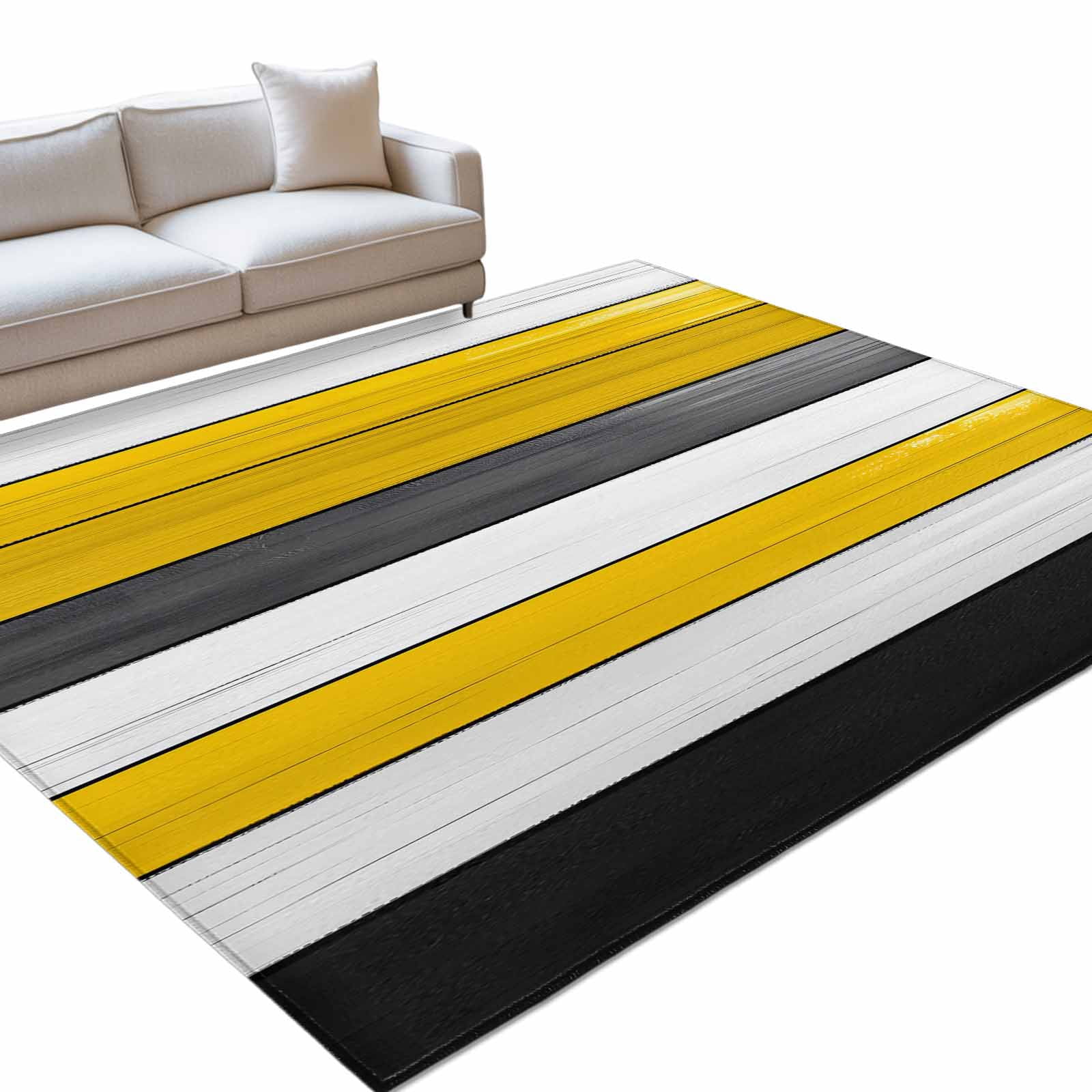 3x5 Washable Area Rugs,Gradient Yellow White Black Line Non-Slip Ultra ...