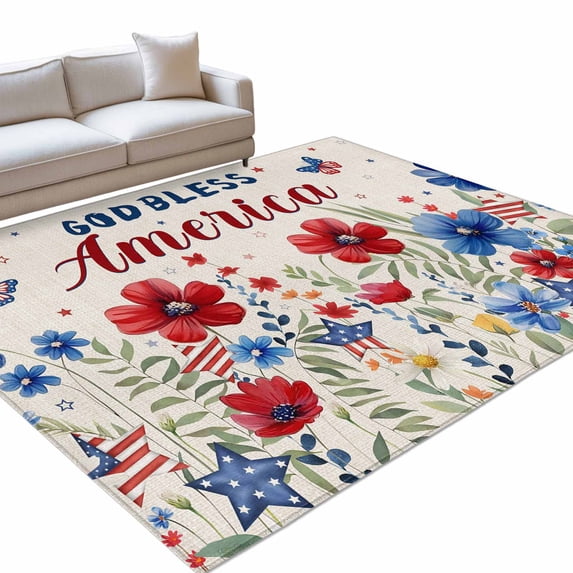 3x5 Washable Area Rugs,Independence Day America Flower Butterfly Non ...