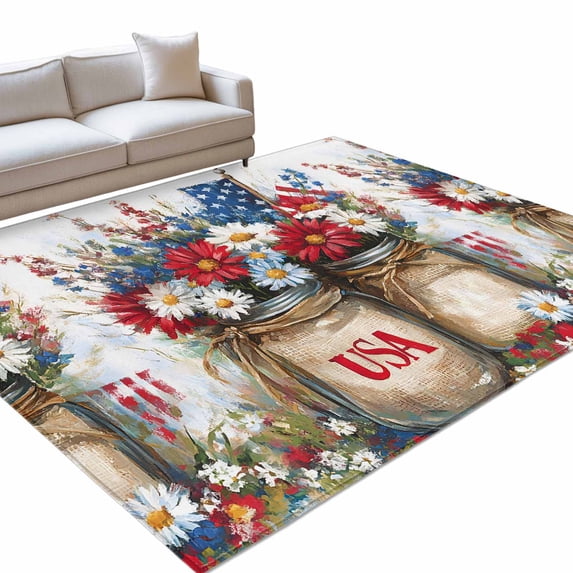 3x5 Washable Area Rugs,Independence Day Flower on White Non-Slip Ultra ...