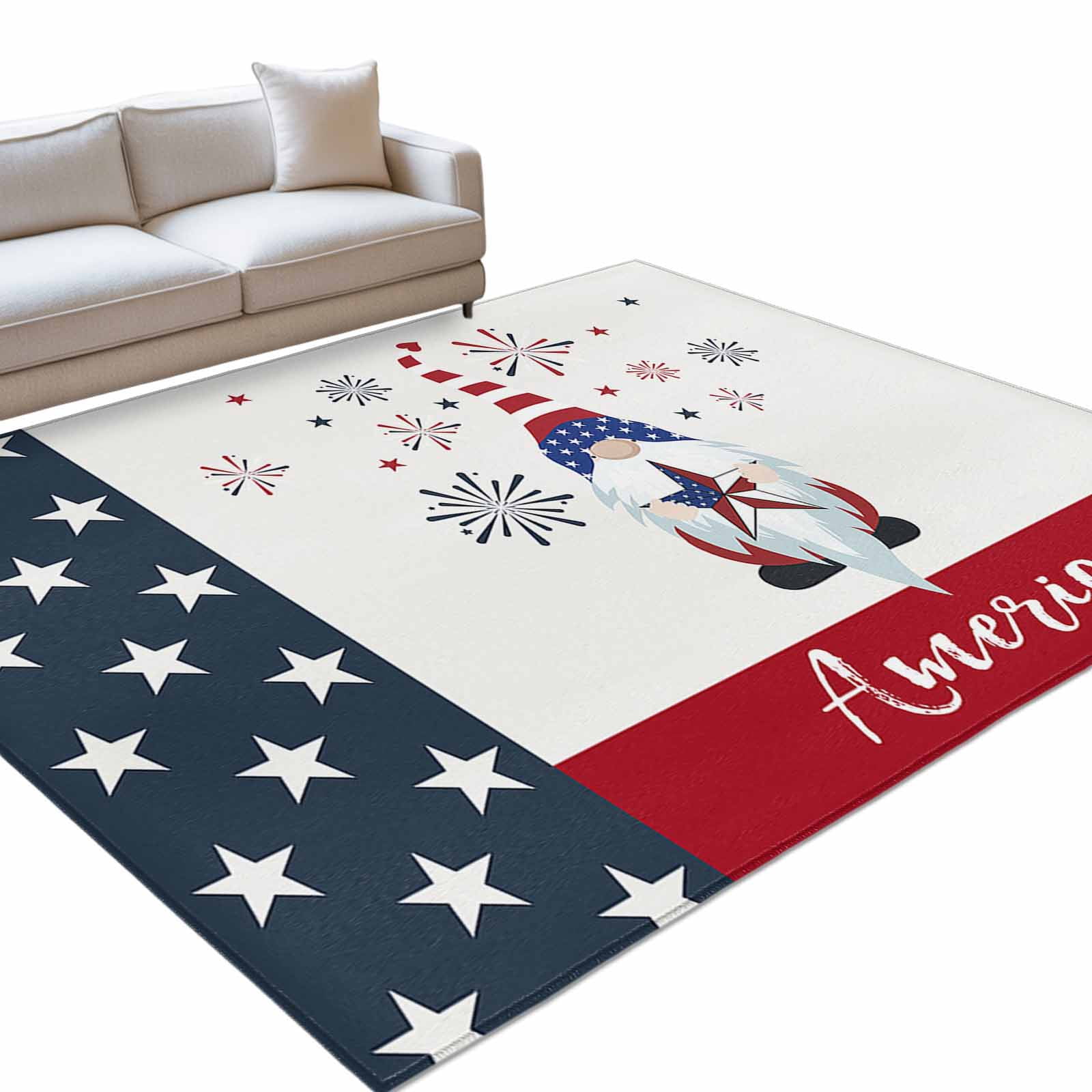 3x5 Washable Area Rugs,Independence Day Gnome Non-Slip Ultra Soft Rug ...